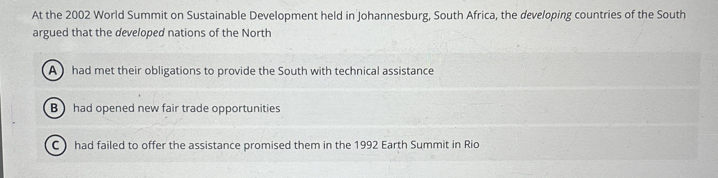 Solved At the 2002 ﻿World Summit on Sustainable Development | Chegg.com