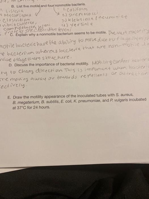Solved B. List five motile and four nonmotile bacteria. | Chegg.com