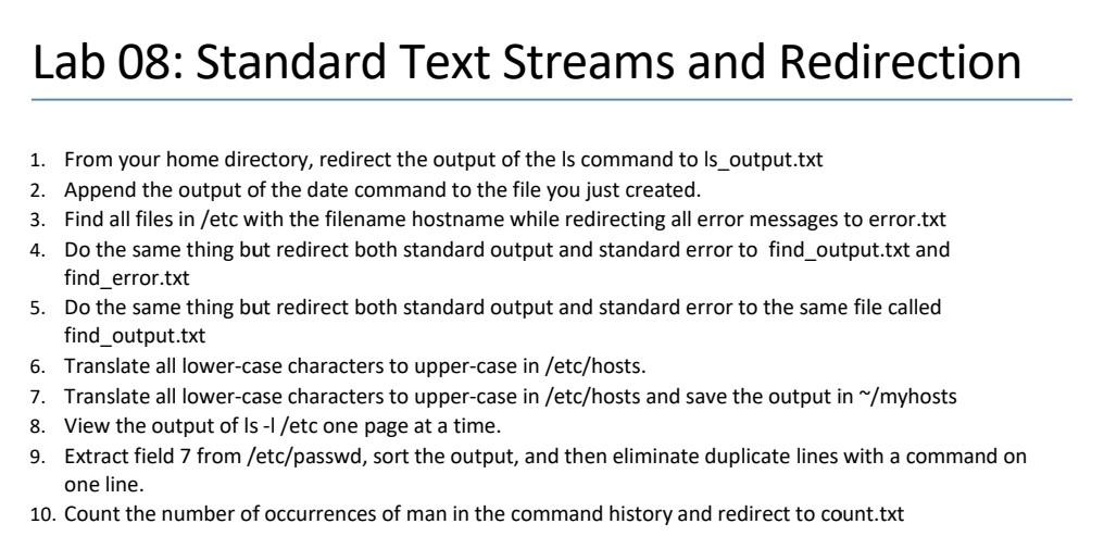 Solved Lab 08 Standard Text Streams And Redirection 1 From