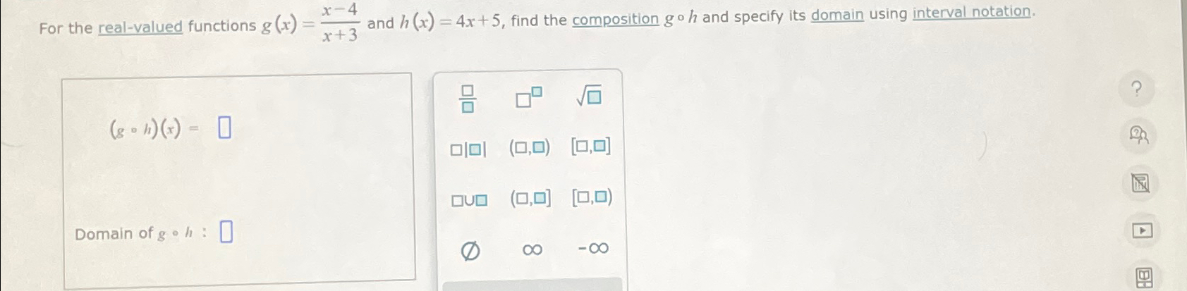 Solved For the real-valued functions g(x)=x-4x+3 ﻿and | Chegg.com