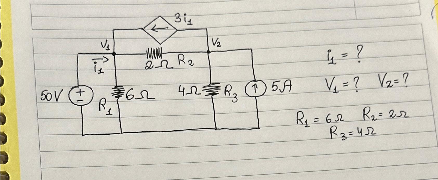 Solved i1=?V1=?,V2=?R1=6Ω,R2=2ΩR3=4Ω | Chegg.com
