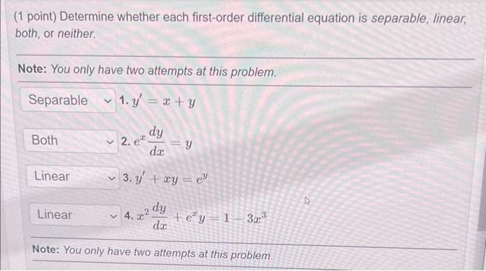Solved (1 point) Determine whether each first-order | Chegg.com
