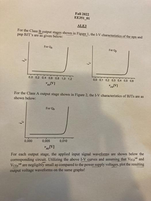 Solved For the Class B output stages shown in Figure 1, the | Chegg.com