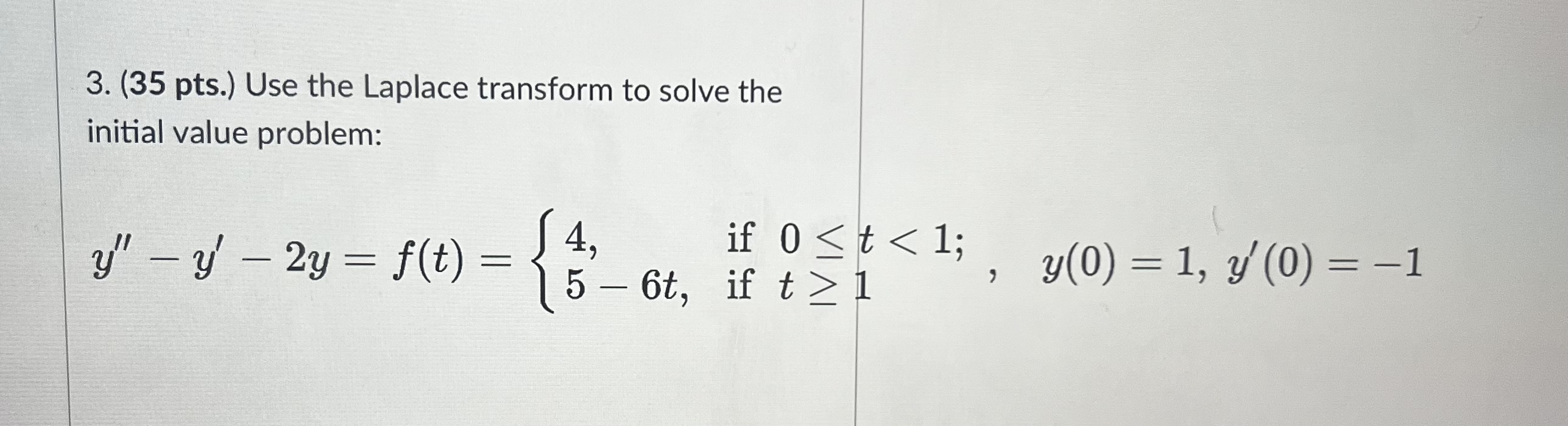 Solved ( 35 ﻿pts.) ﻿Use the Laplace transform to solve the | Chegg.com