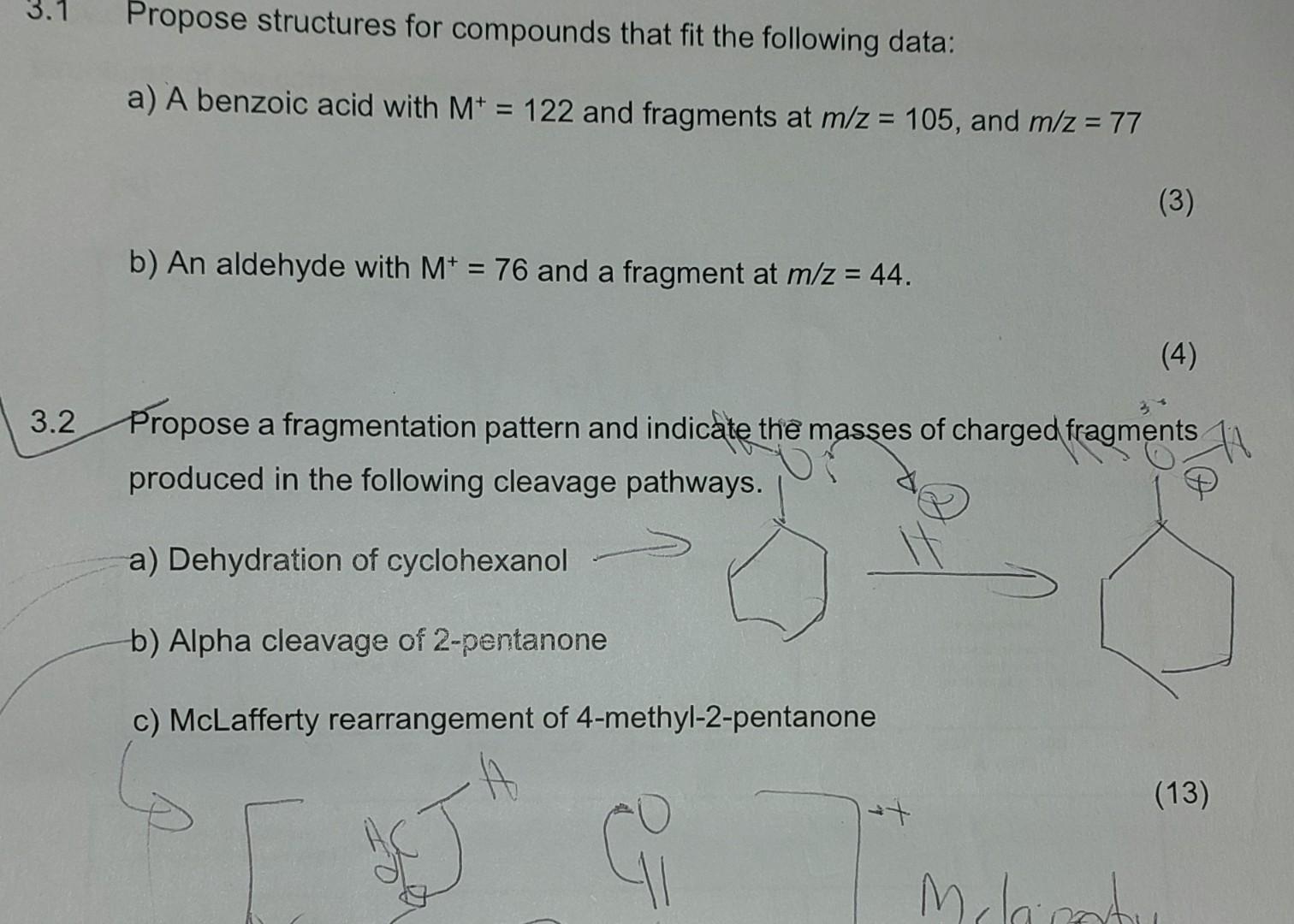 Solved a) A benzoic acid with M+=122 and fragments at | Chegg.com