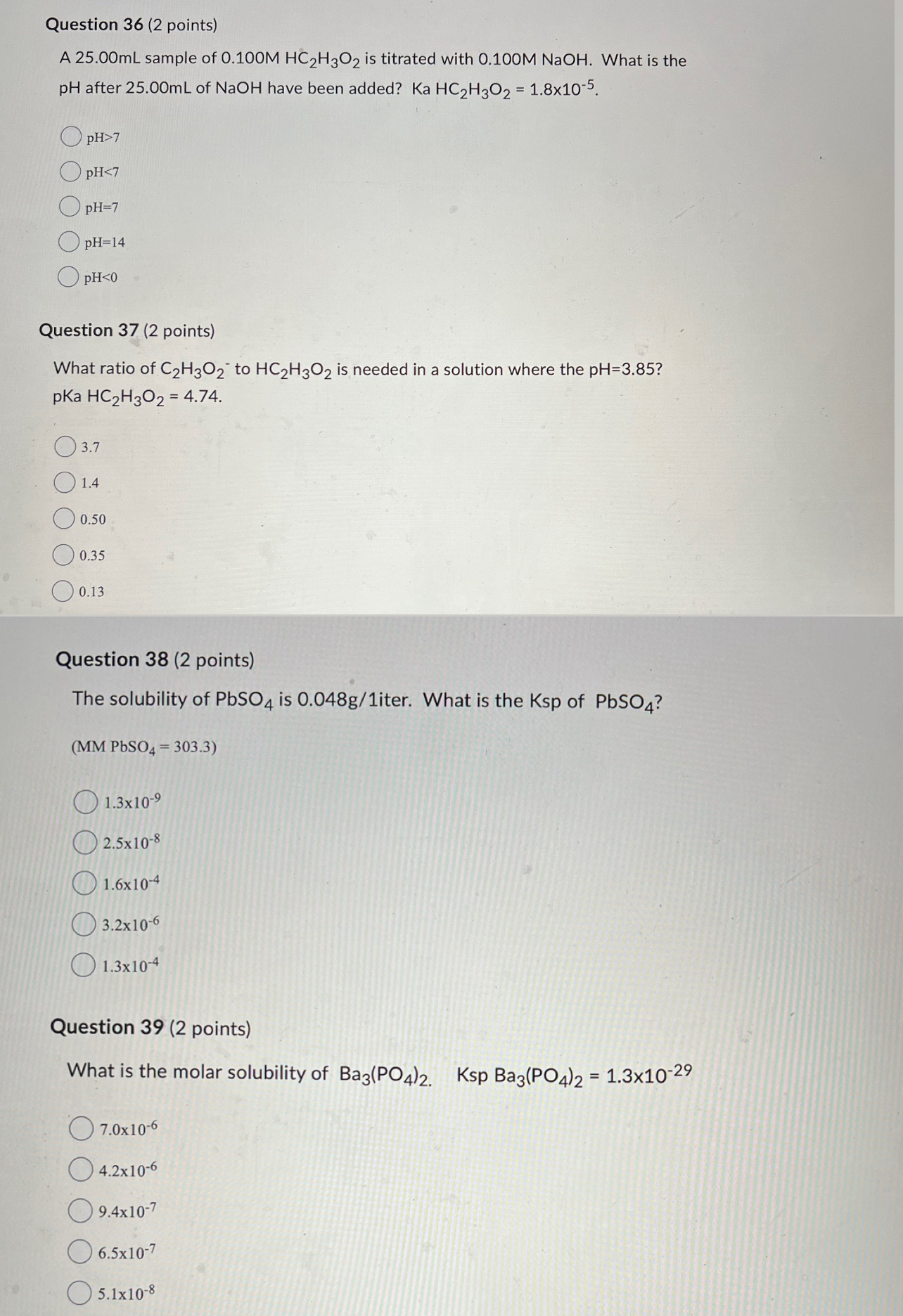 Solved Question 36 (2 ﻿points)A 25.00mL ﻿sample of | Chegg.com