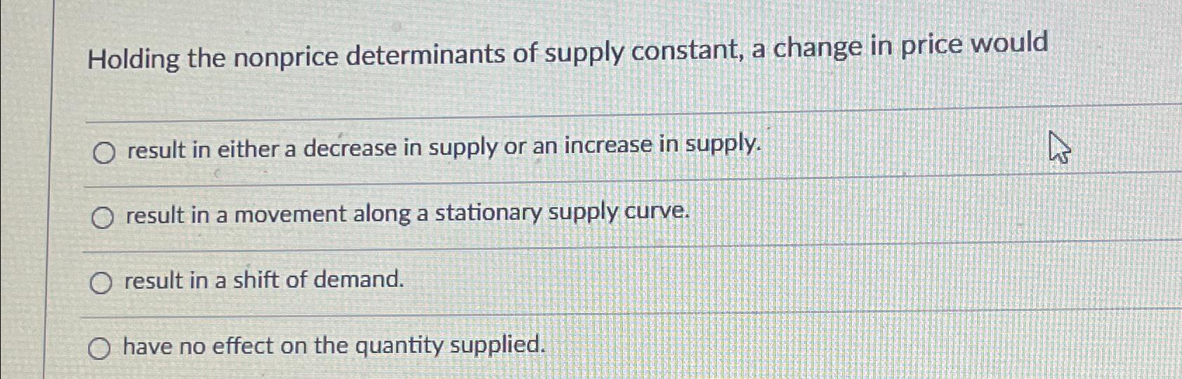 Solved Holding the nonprice determinants of supply constant, | Chegg.com