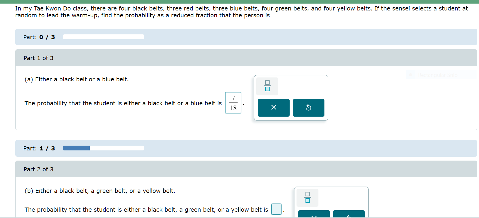 Solved In my Tae Kwon Do class, there are four black belts, | Chegg.com