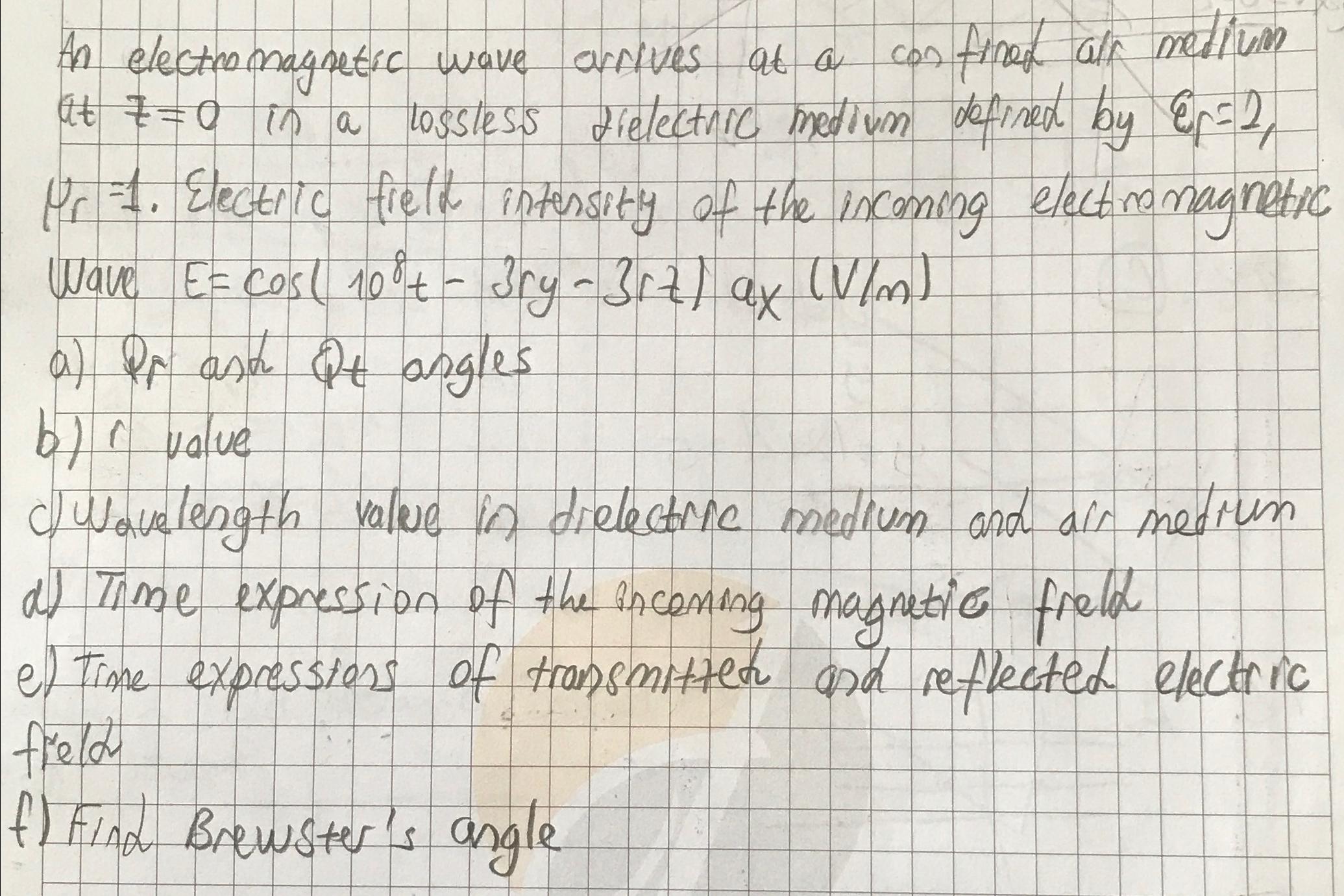 Solved In electromagnetic wave arrives at a confined air | Chegg.com