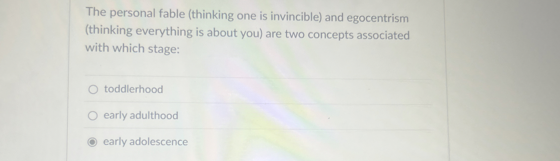 Solved The personal fable (thinking one is invincible) ﻿and | Chegg.com