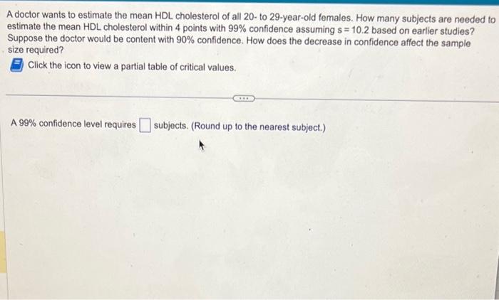 Solved A doctor wants to estimate the mean HDL cholesterol | Chegg.com