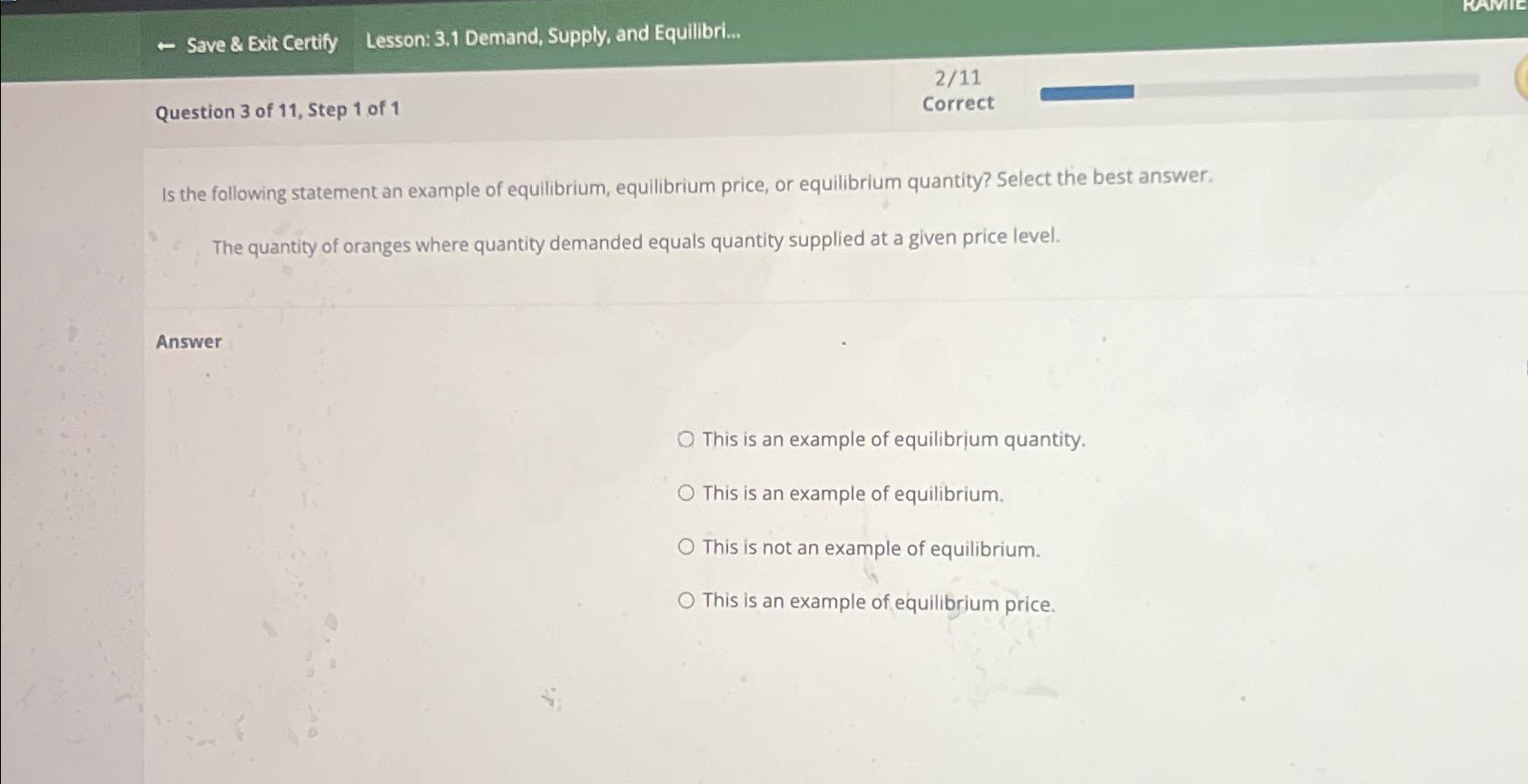 Solved Save & Exit Certify Lesson: 3.1 ﻿Demand, Supply, and | Chegg.com