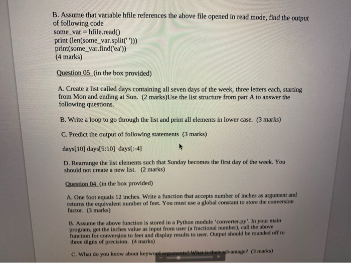 Solved B. Assume that variable hfile references the above | Chegg.com