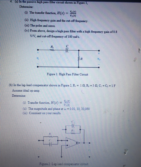 Solved 14. (a) In the passive high pass filter circuit shown | Chegg.com