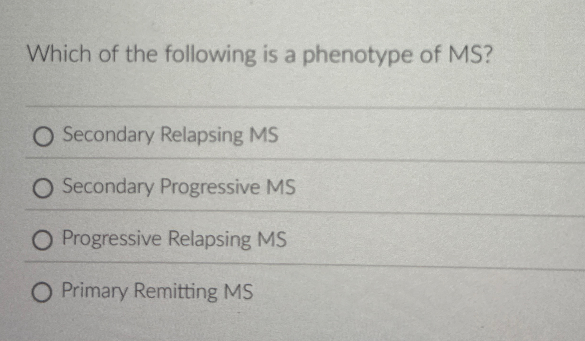 Solved Which of the following is a phenotype of MS?Secondary | Chegg.com
