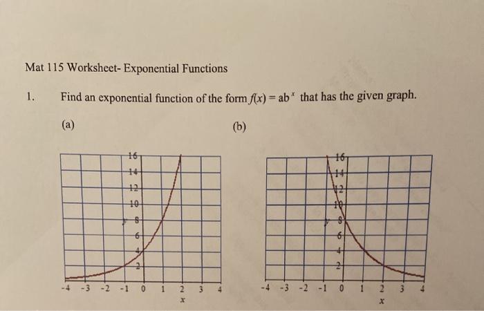Solved Mat 115 Worksheet-Exponential Functions 1. Find an | Chegg.com