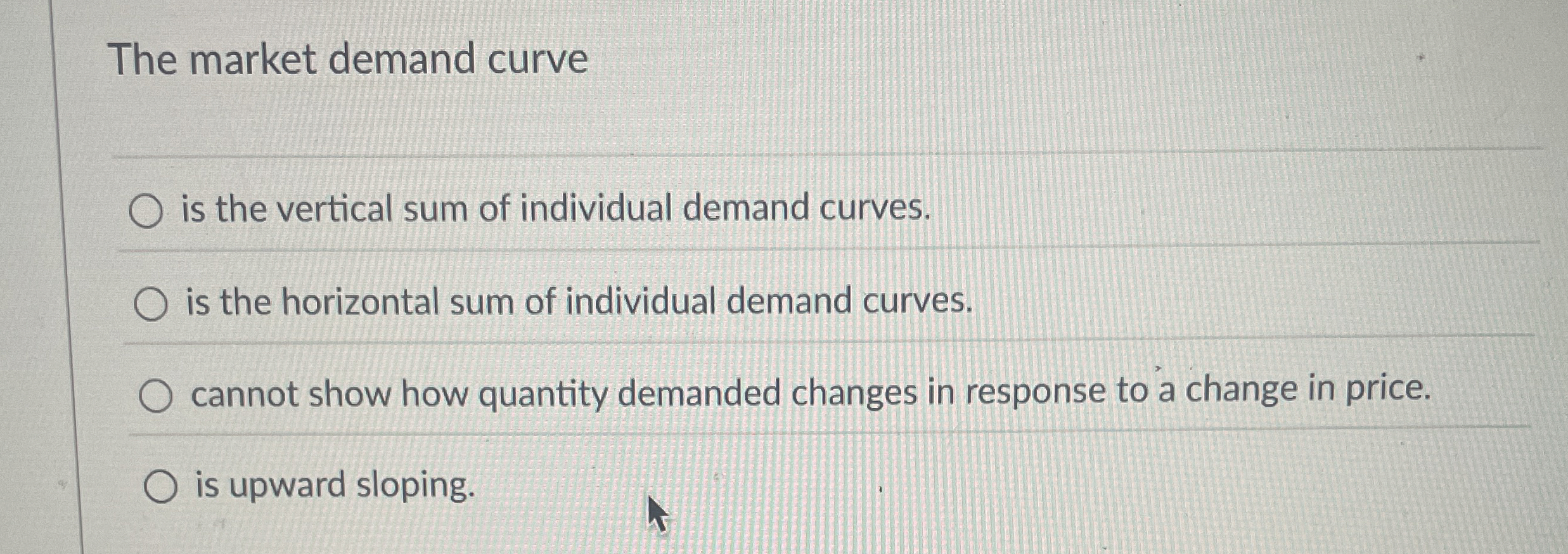 Solved The market demand curveis the vertical sum of | Chegg.com