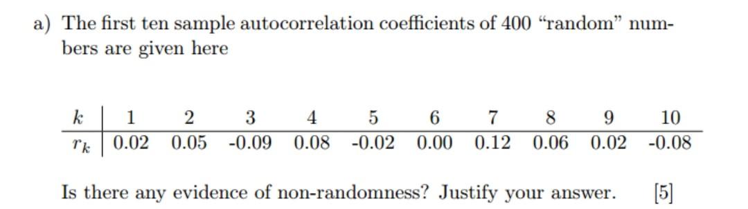 Solved a) The first ten sample autocorrelation coefficients | Chegg.com