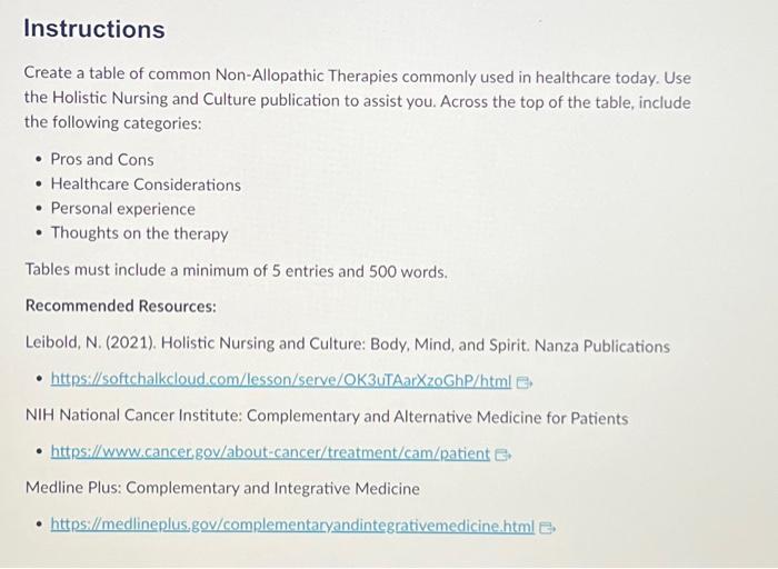 Solved Instructions Create a table of common Non-Allopathic | Chegg.com