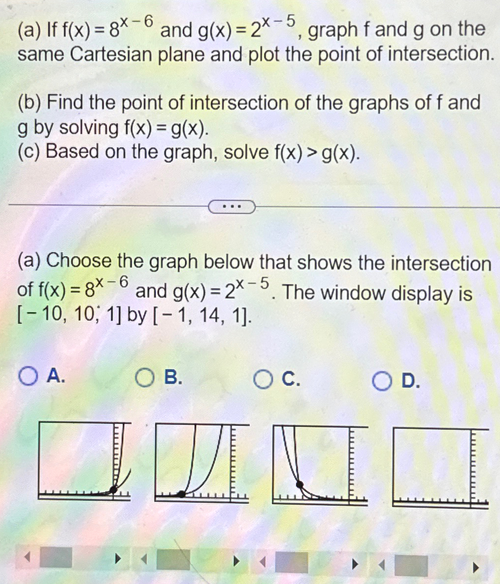 Solved (a) ﻿If f(x)=8x-6 ﻿and g(x)=2x-5, ﻿graph f ﻿and g ﻿on | Chegg.com