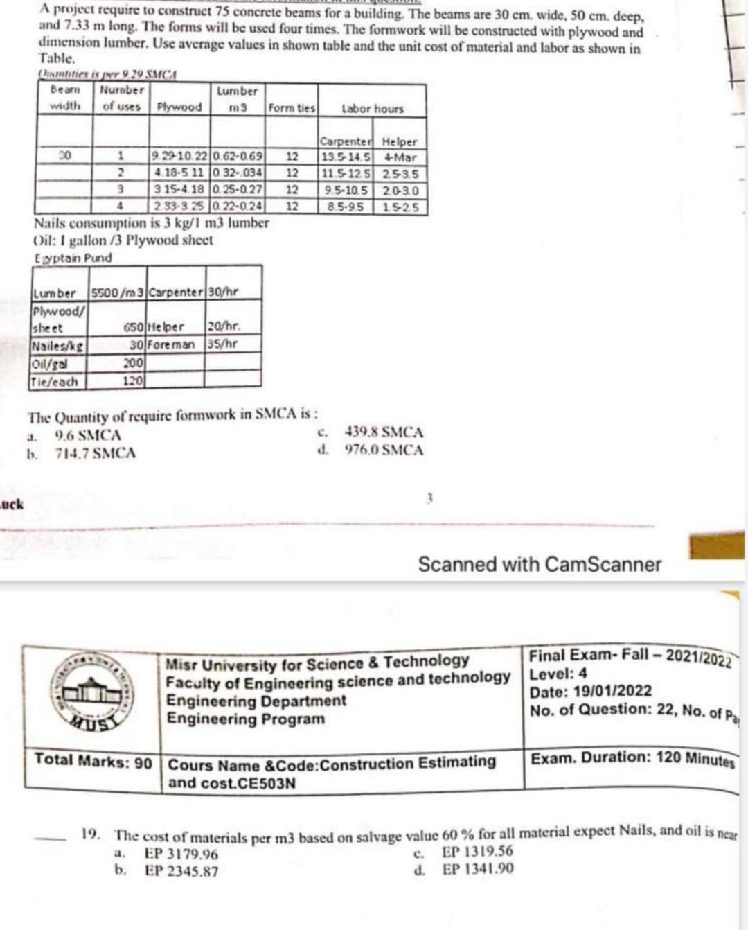 Solved A project require to construct 75 ﻿concrete beams for | Chegg.com