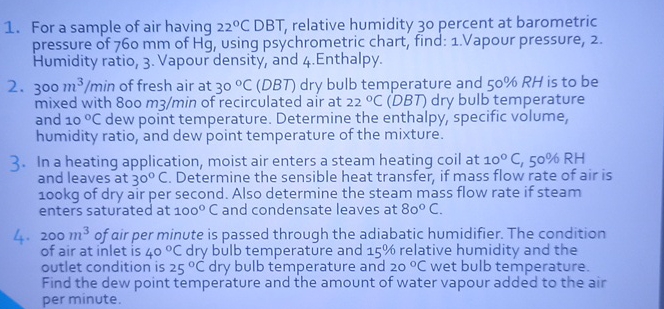 For a sample of air having 22°C ﻿DBT, ﻿relative | Chegg.com