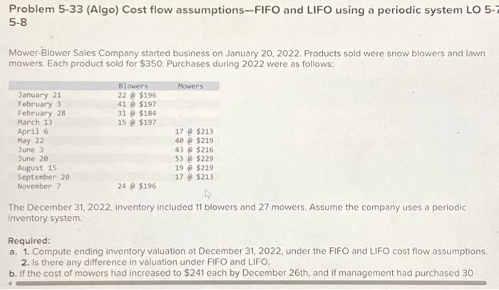 Solved Problem 5-33 (Algo) Cost flow assumptions-FIFO and | Chegg.com