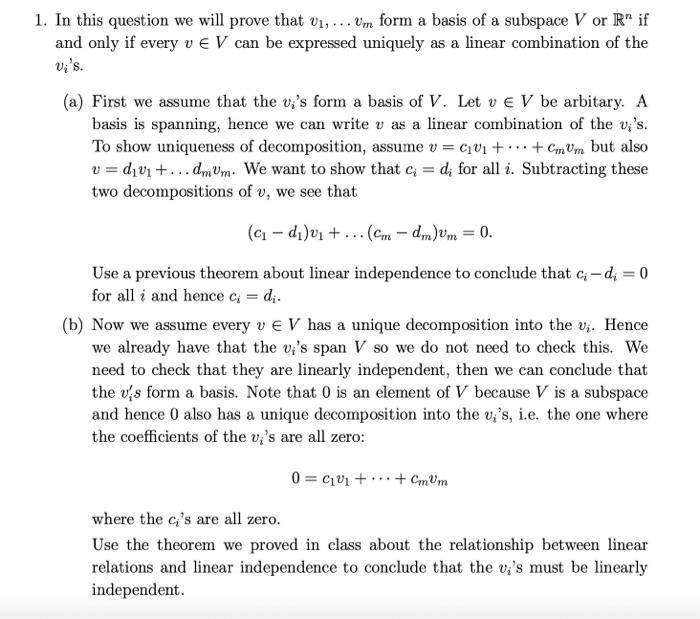 Solved In this question we will prove that v1,…vm form a | Chegg.com