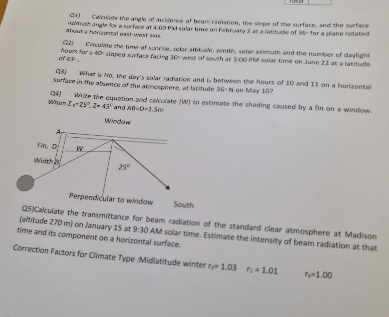 Solved Q1) Calculate the angle of incidence of beam | Chegg.com