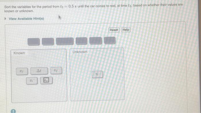 Sort the variables for the period from t₂ = 0.5 s | Chegg.com