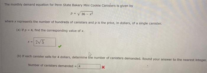 Solved The monthly demand equation for Penn State Bakery | Chegg.com
