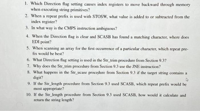 Solved 1. Which Direction flag setting causes index | Chegg.com