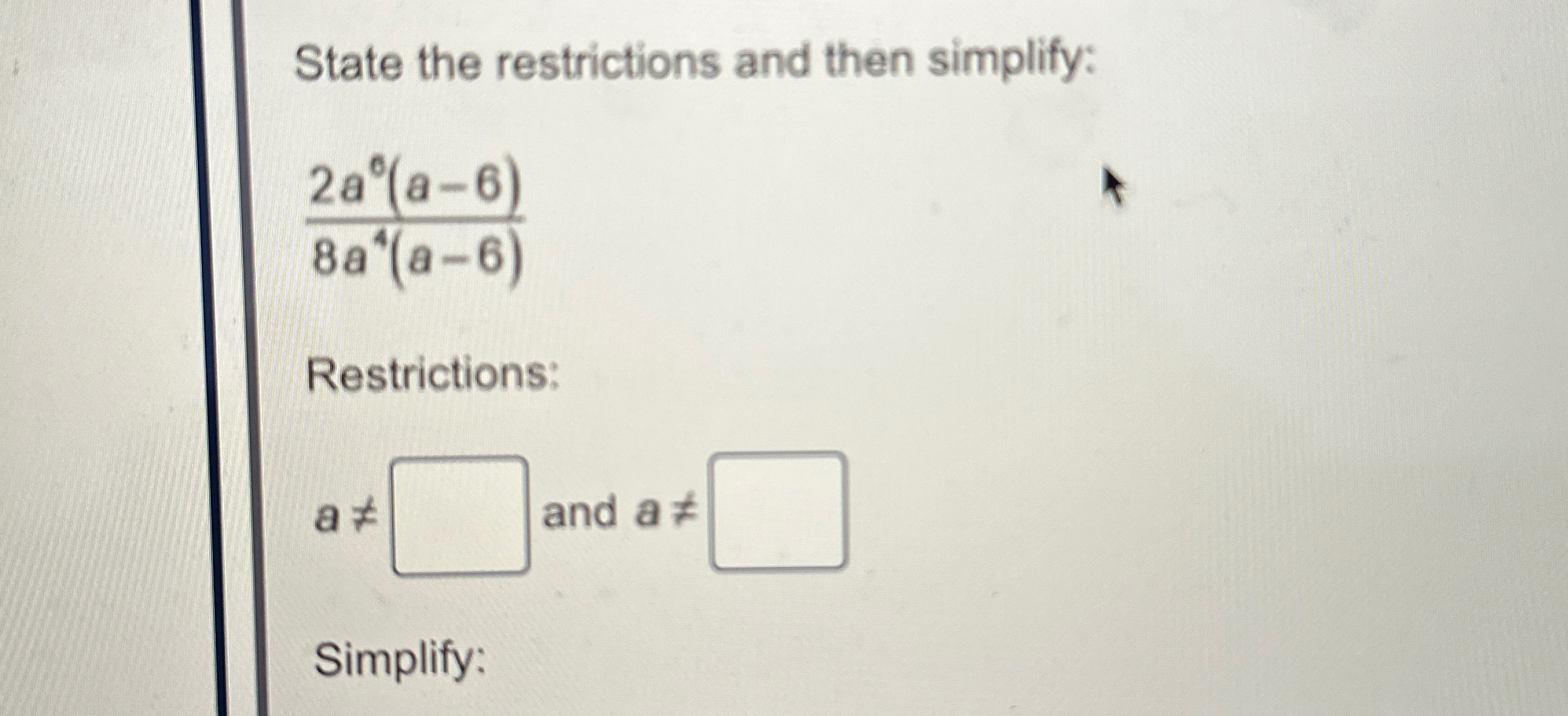 Solved State the restrictions and then | Chegg.com