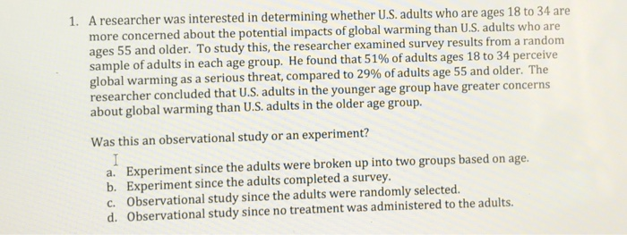 Solved 1. A researcher was interested in determining whether | Chegg.com