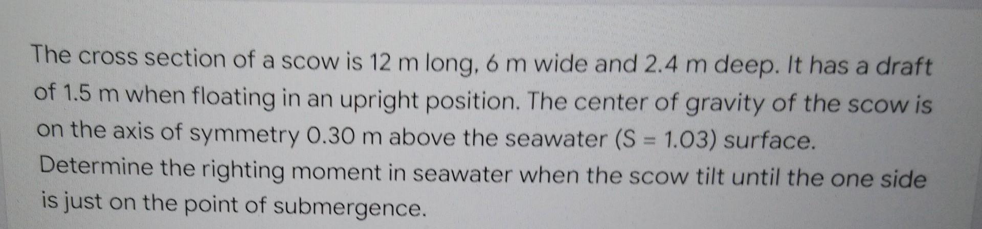 Solved The cross section of a scow is 12 m long, 6 m wide | Chegg.com