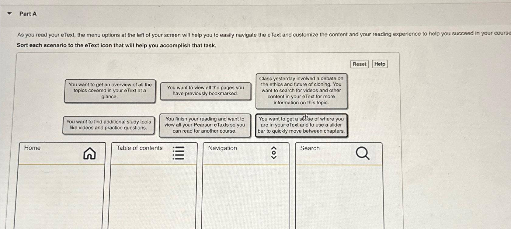 Solved Part AAs you read your eText, the menu options at the | Chegg.com