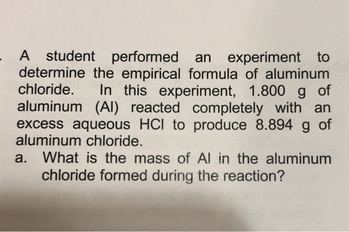 Solved A student performed an experiment to determine the | Chegg.com