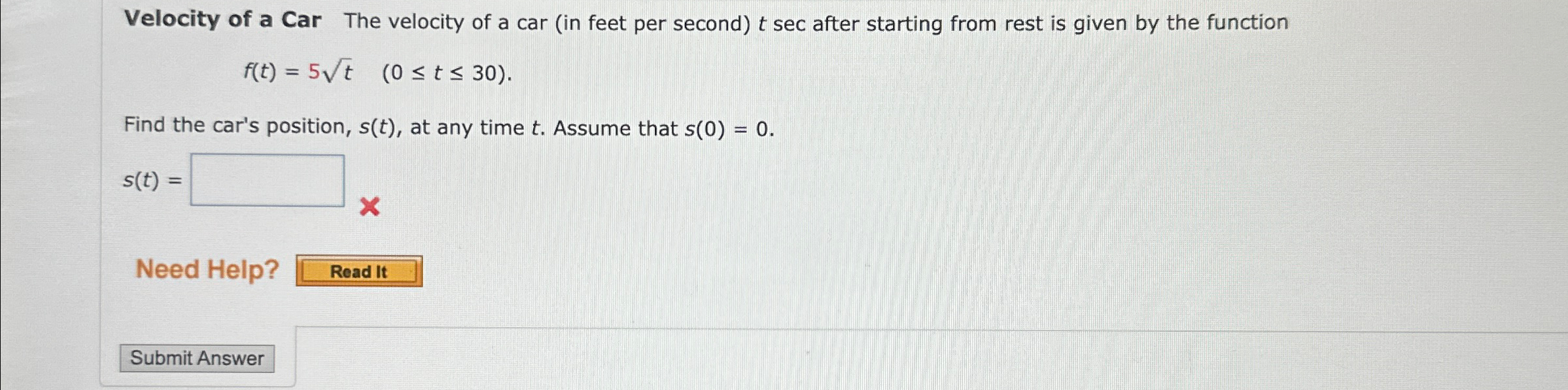 Solved Velocity of a Car The velocity of a car (in feet per | Chegg.com
