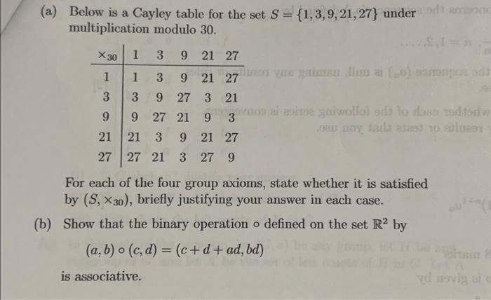 Solved (a) Below is a Cayley table for the set | Chegg.com