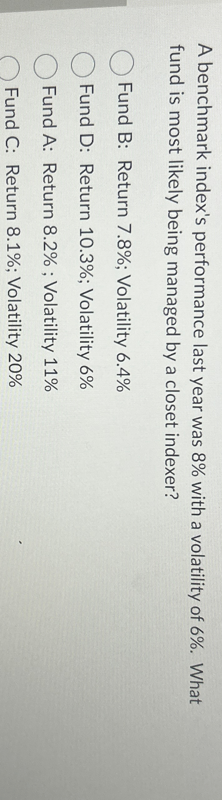 Solved A benchmark index's performance last year was 8% | Chegg.com