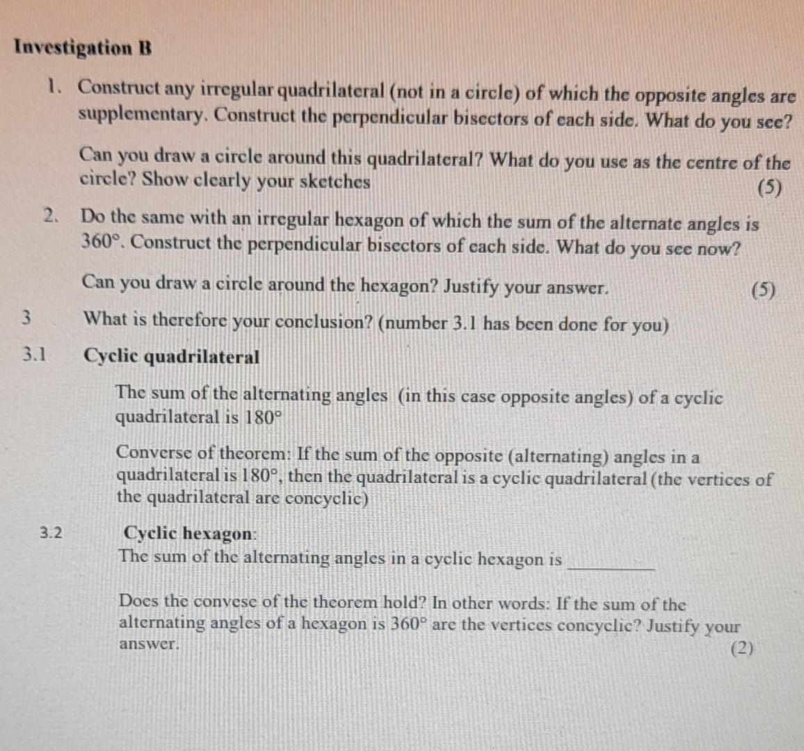 Solved 1. Construct any irregular quadrilateral (not in a | Chegg.com