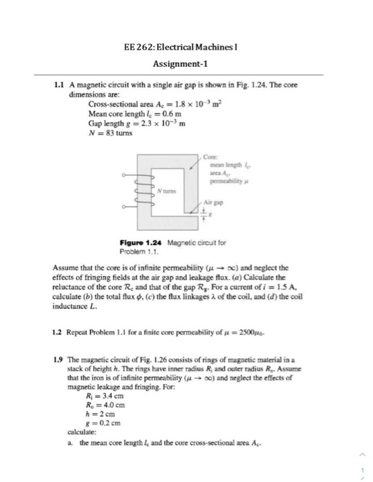 Solved EE 262: Electrical Machines ! Assignment-1 1.1 A | Chegg.com