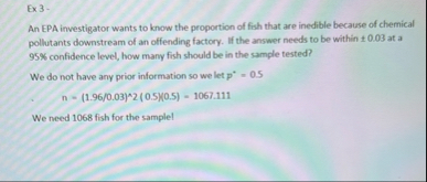 Solved Ex 3 -An EPA investigator wants to know the | Chegg.com