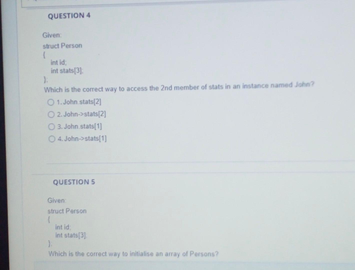 QUESTION 4 Given: struct Person { int id; int | Chegg.com