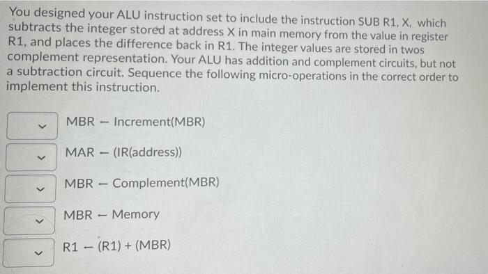 Solved You designed your ALU instruction set to include the | Chegg.com