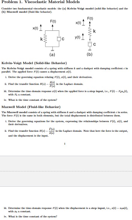 Solved Problem 1. ﻿Viscoelastic Material ModelsConsider two | Chegg.com