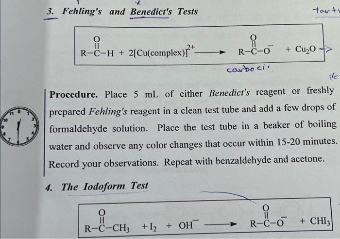Solved 3. Fehling's and Benedict's Tests cavboci. Procedure. | Chegg.com