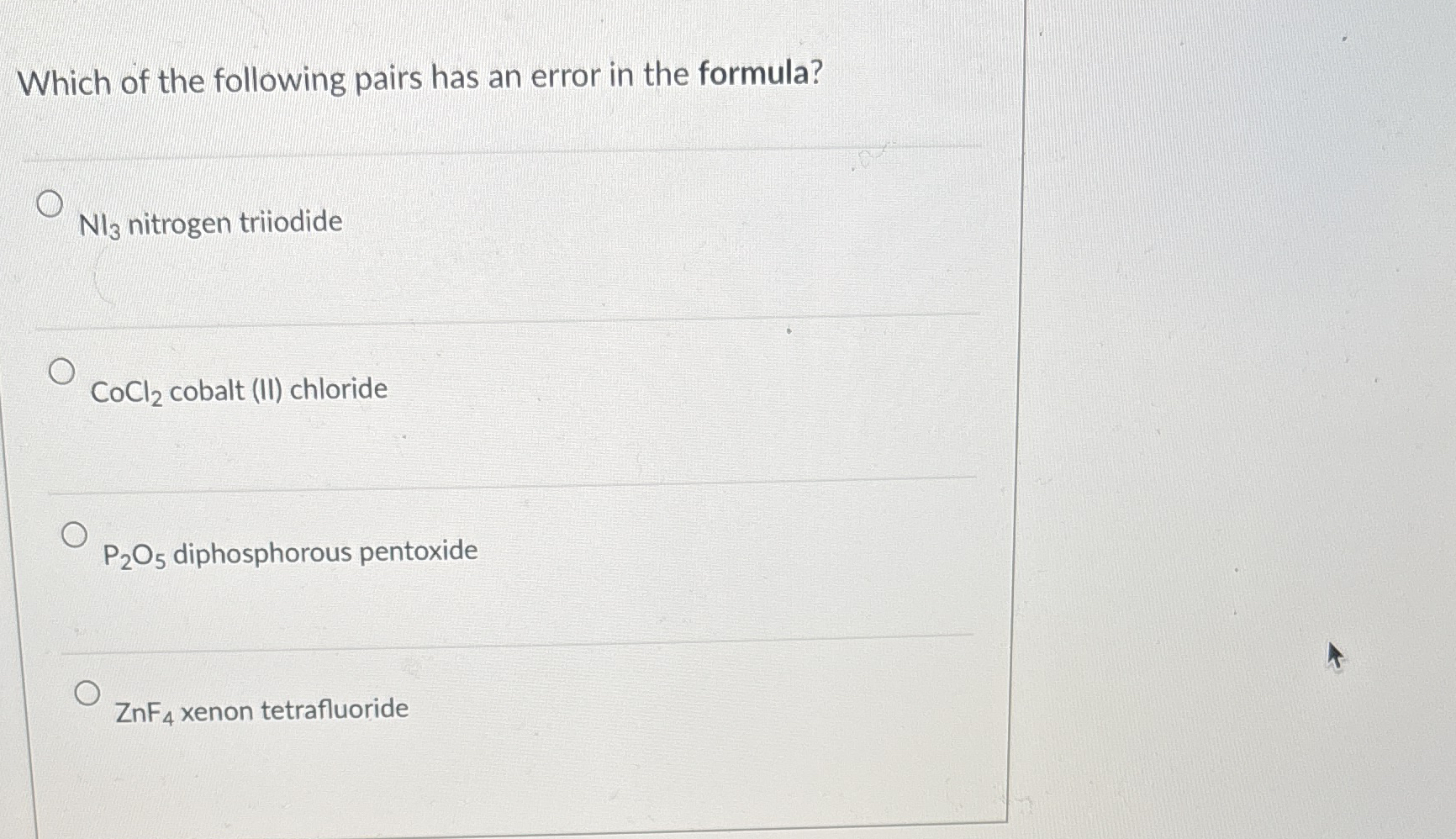 Solved Which of the following pairs has an error in the | Chegg.com