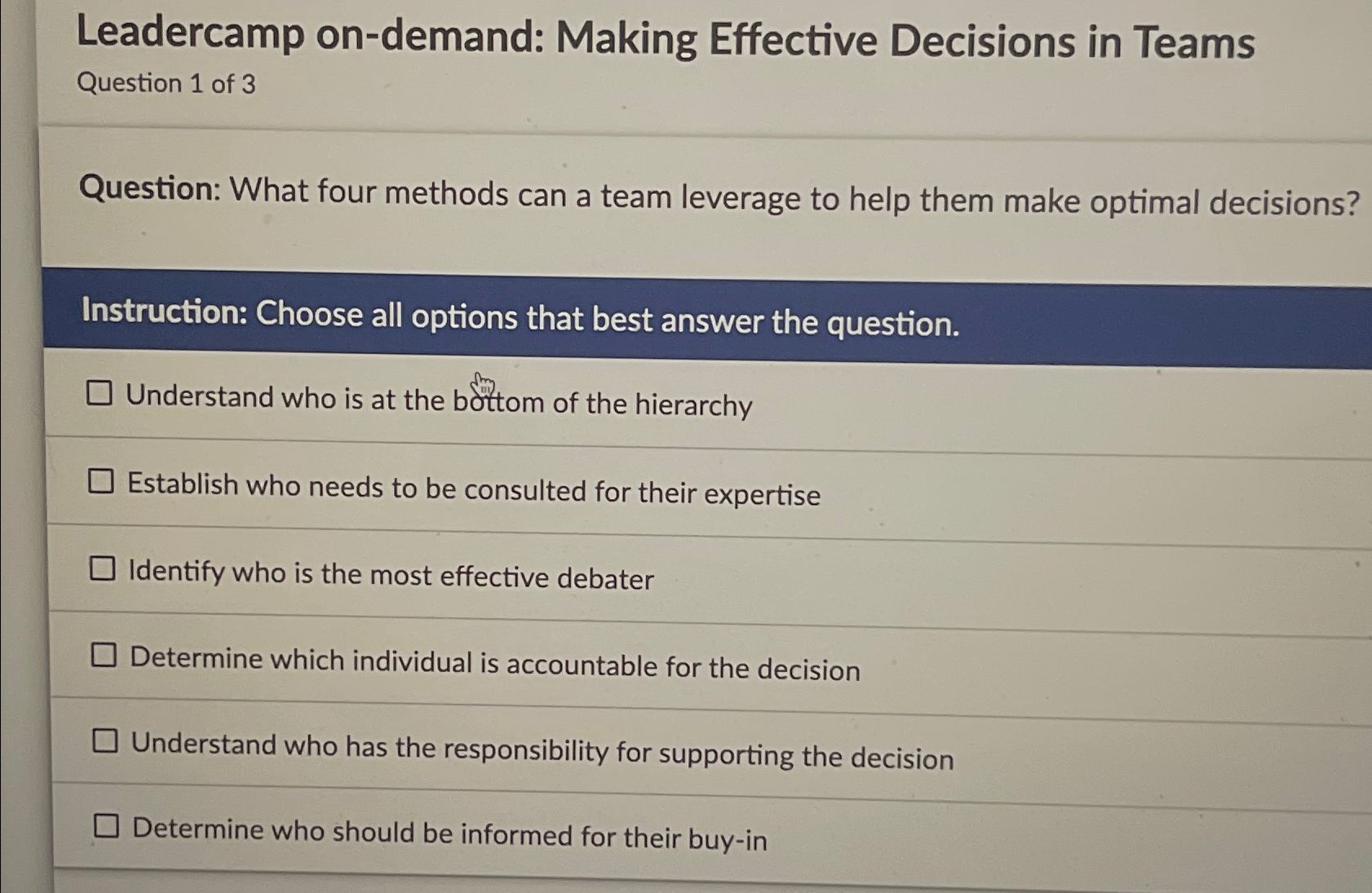 Solved Leadercamp on-demand: Making Effective Decisions in | Chegg.com