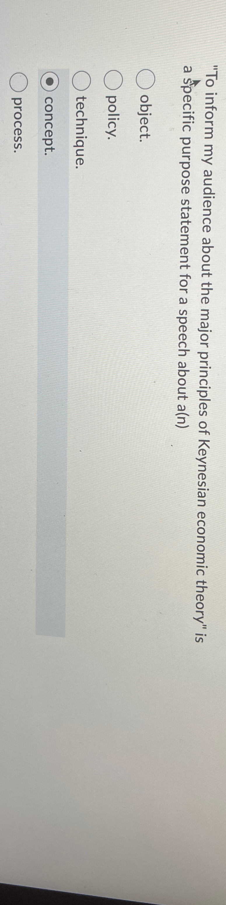 Solved "To inform my audience about the major principles of | Chegg.com